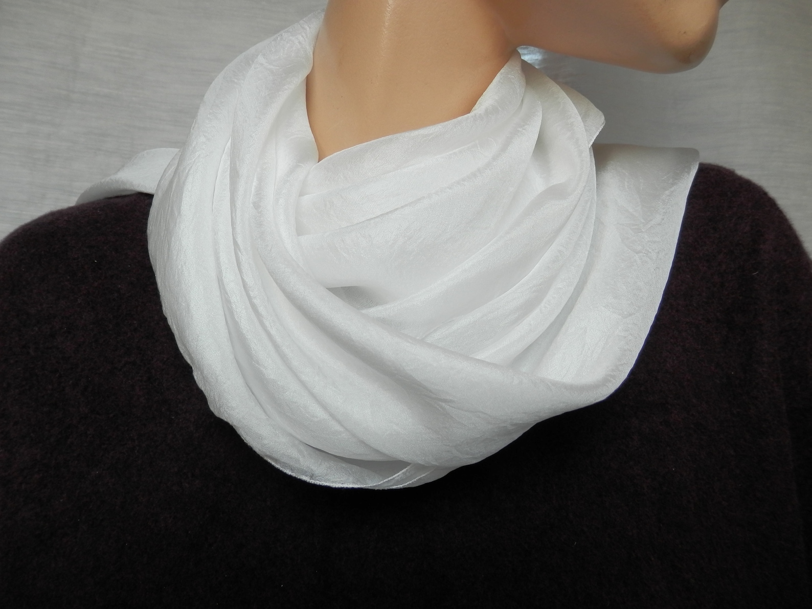Silk Scarf White, Snow White, Plain, Neckerchief, Silk Foulard, Silk ...