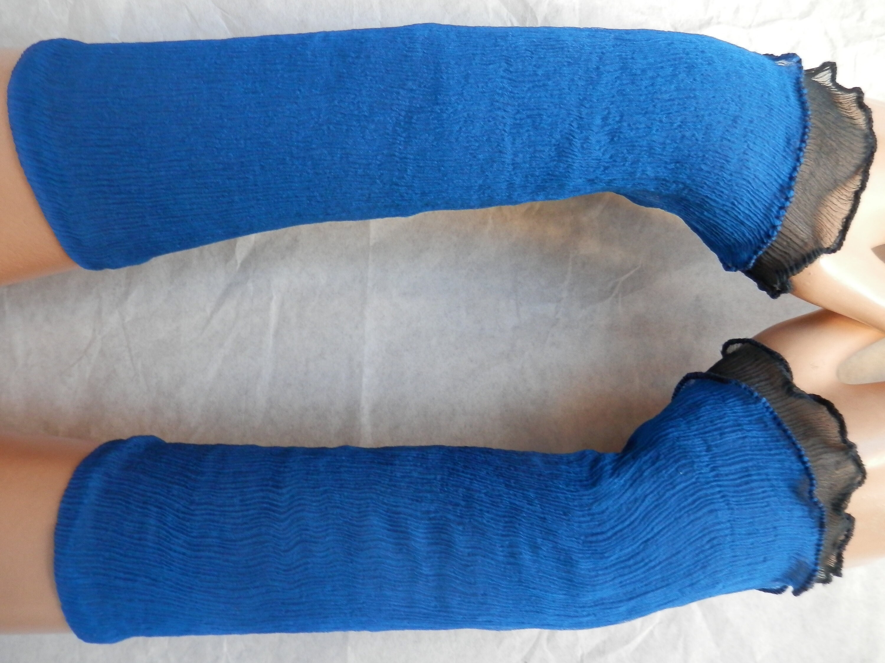 Arm Warmers Made of Crinkle Silk, Jeans Blue and Anthracite, Hand ...