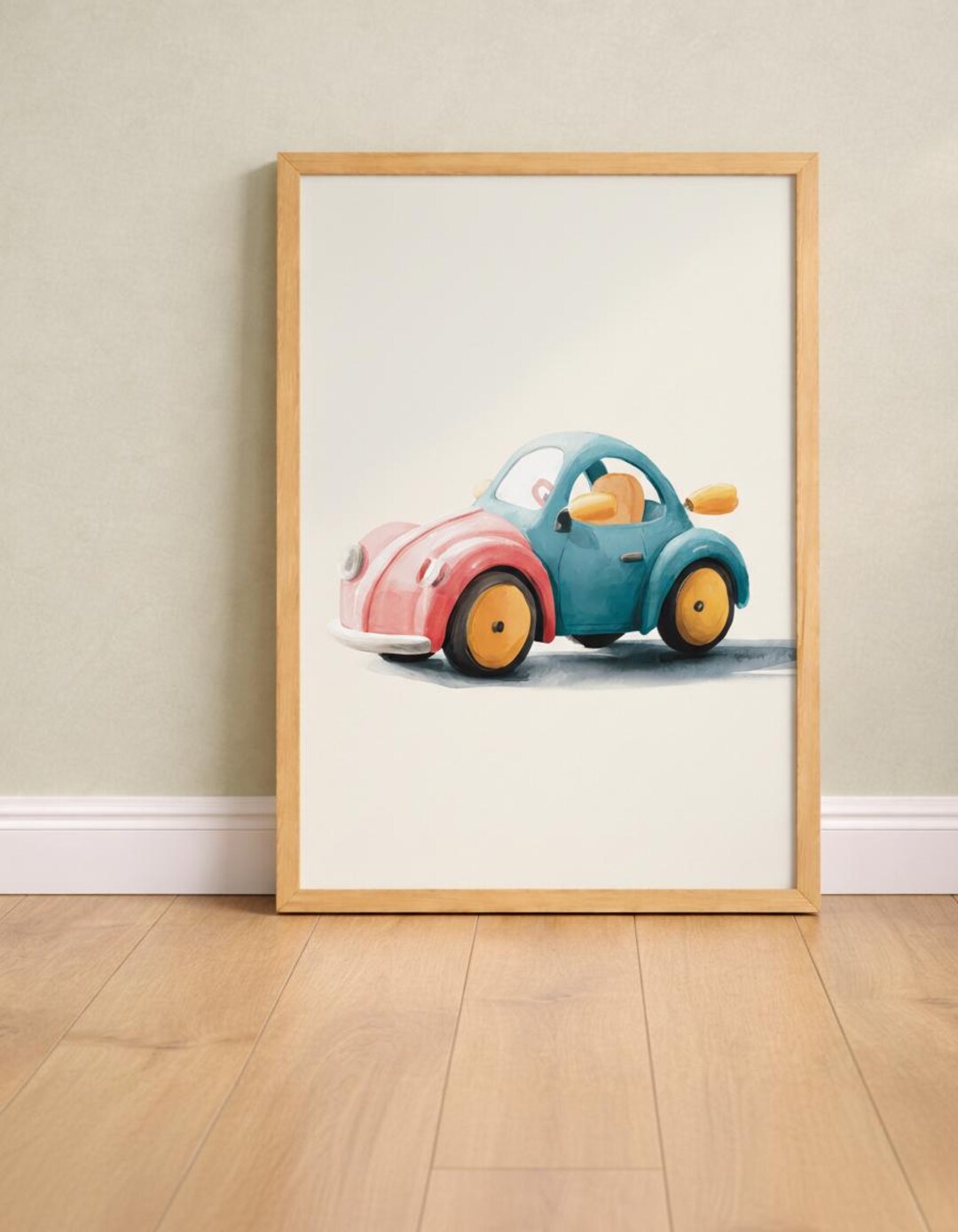 Watercolor Toy Car Print, Retro Vehicle Wall Art, Vintage Beetle Car ...