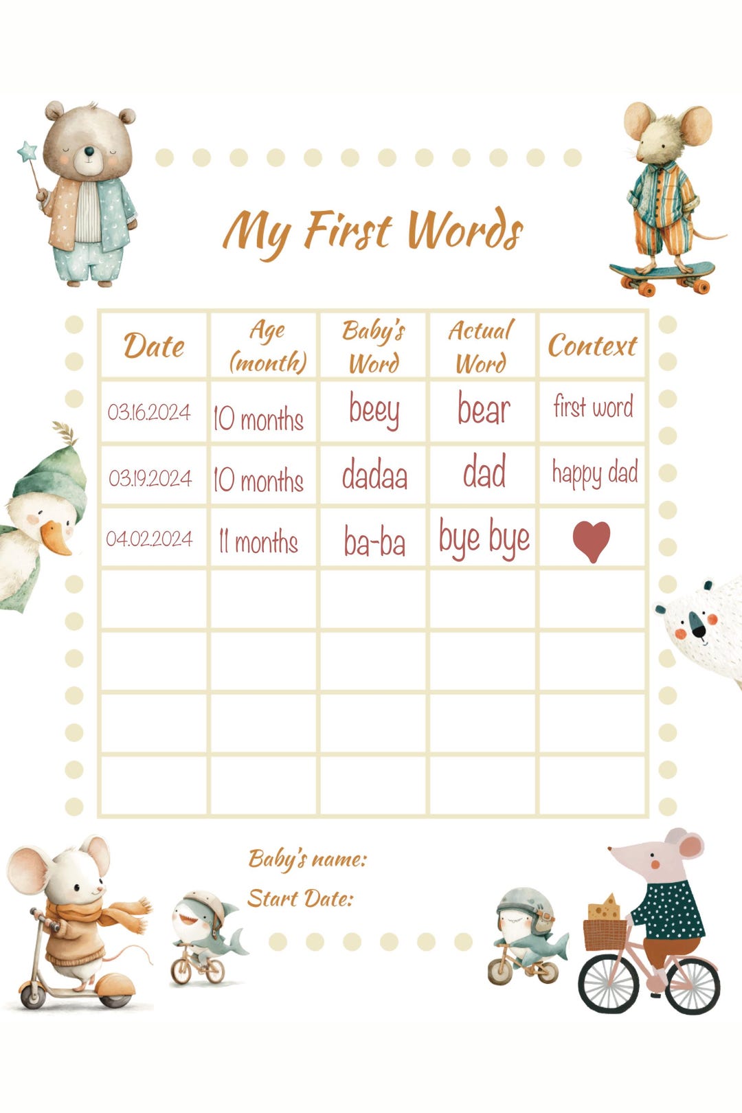 Baby First Words Tracker Chart, Speech Development Log, Memory Book ...