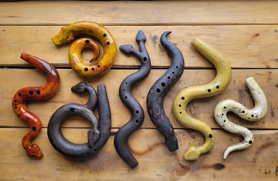 SUN SNAKES Set of 7 Ceramic Flute Unique Musical Instrument Beautiful ...