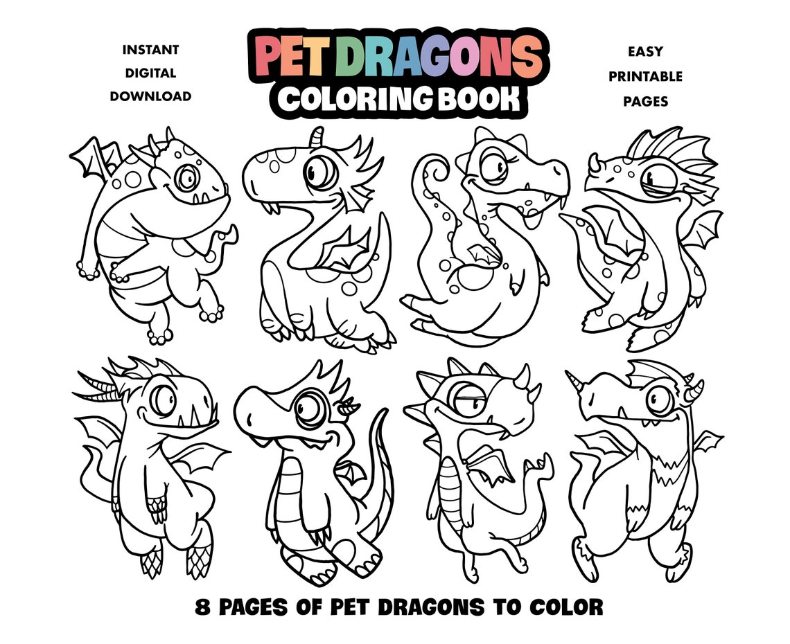 Pet Dragons Coloring Book for Kids, Printable Coloring Pages for ...