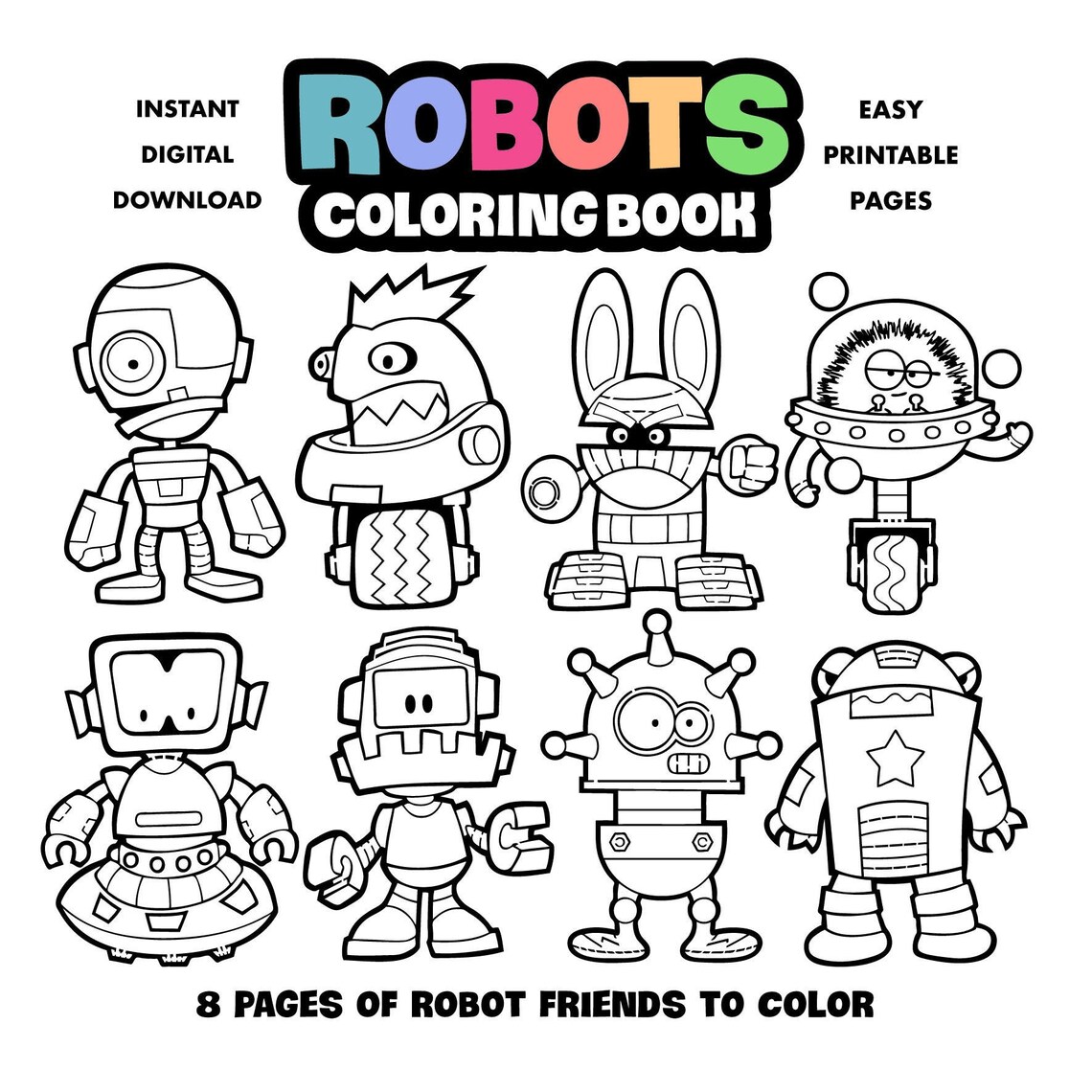 Robots Coloring Book for Kids, Printable Coloring Pages for Children ...