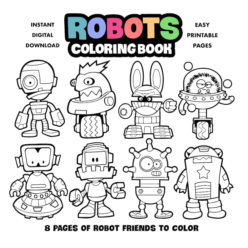 Robots Coloring Book for Kids, Printable Coloring Pages for Children ...