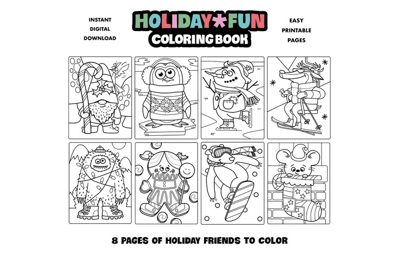 Holiday Coloring Book for Kids, Printable Coloring Pages for Children ...