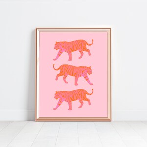 Orange Pink Tiger Wall Art Preppy, Tiger Art Print, Modern Wall Decor ...