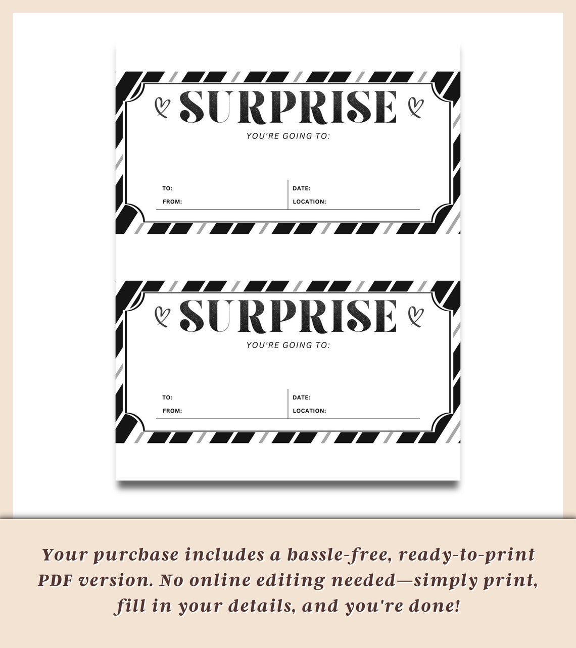 Surprise Trip Voucher: Editable Travel Coupon Template (printable PDF ...