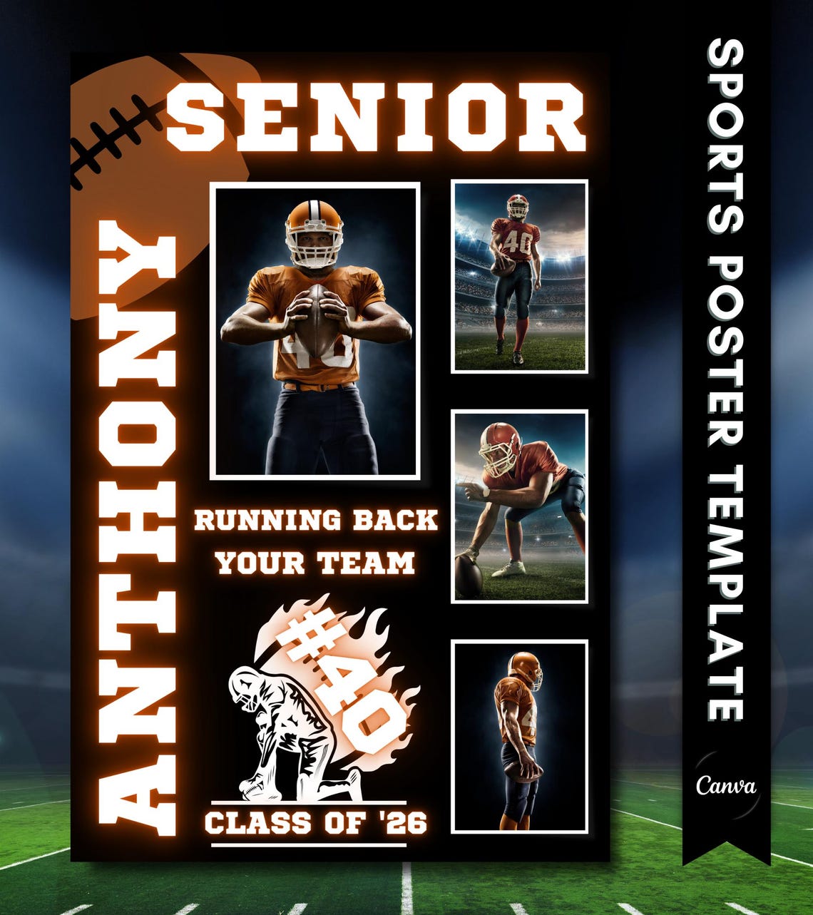 Senior Football Poster Template: Customizable Sports Photo Collage ...