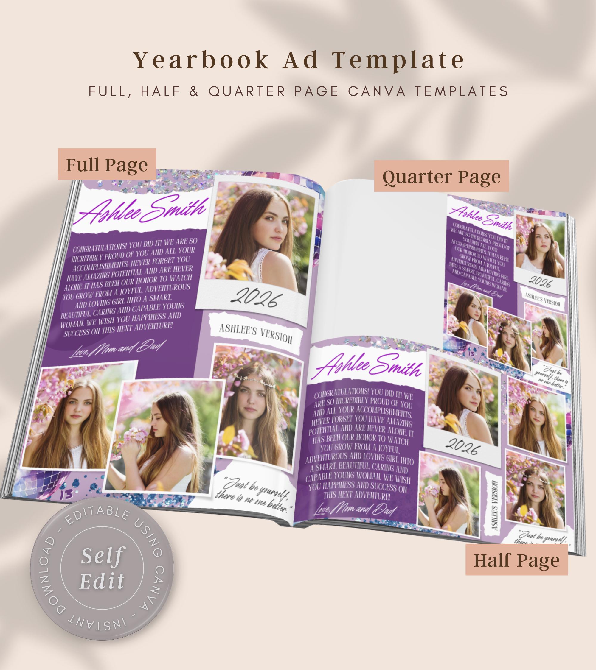 Yearbook Ad Canva Template: Full, Half, Quarter Page (digital Download ...