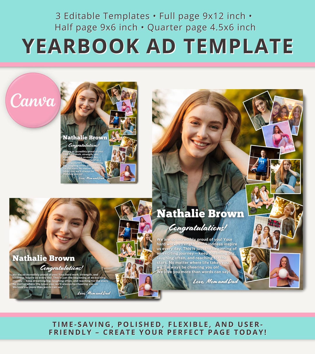 Editable Senior Yearbook Ad Template: Full, Half, Quarter Page (canva ...
