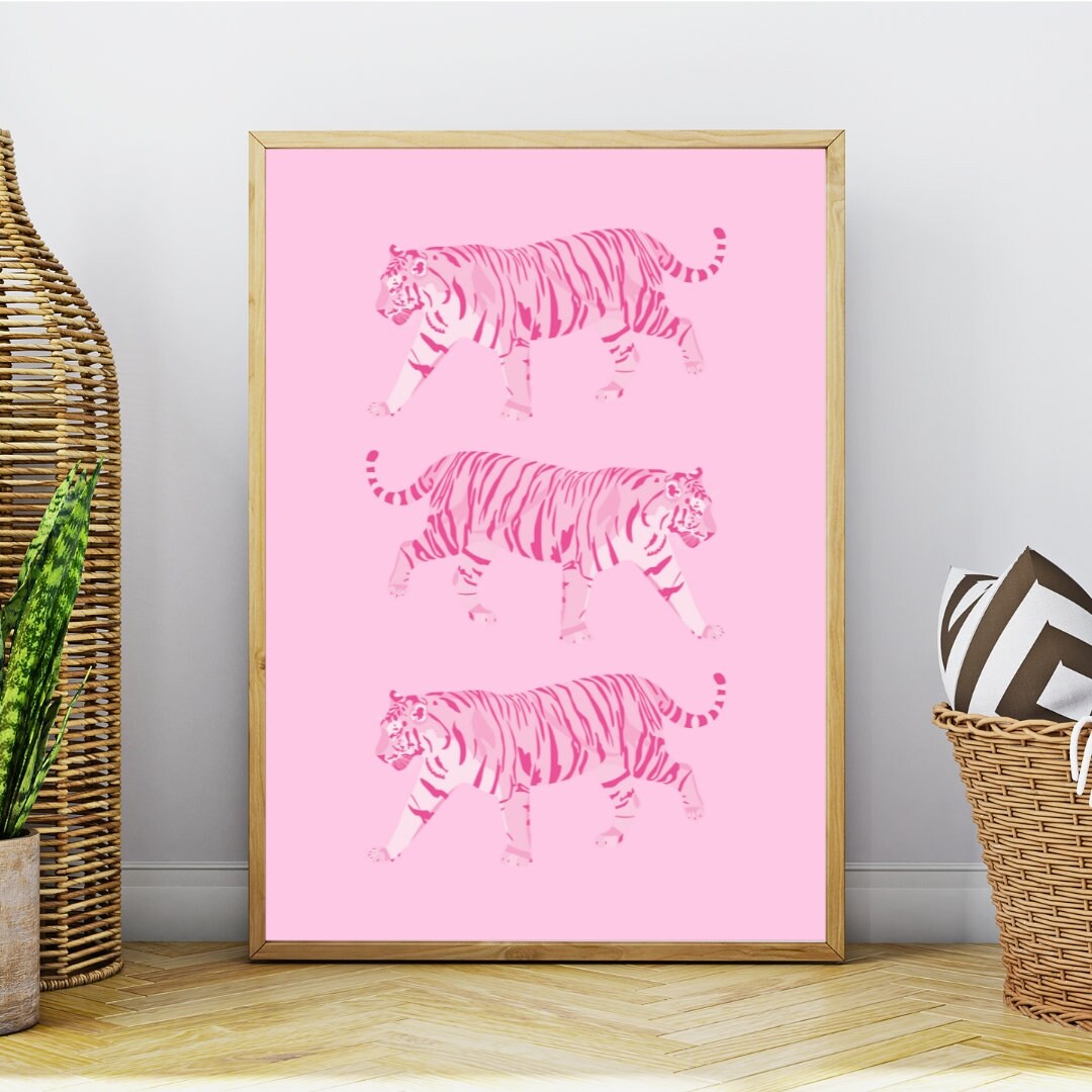 Pink Tiger Wall Art Preppy, Pink Tiger Wall Art, Preppy Y2k Room Decor ...