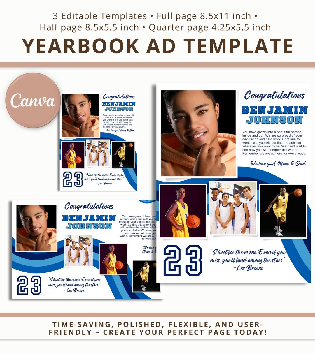 Graduation Yearbook Template Full Page Canva, Senior Yearbook Template ...