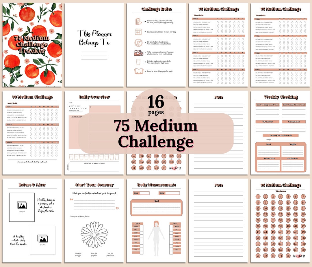 75 Medium Challenge Printable, A4,A5, US Letter, Half Size Instant ...