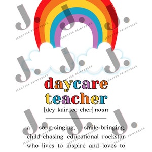 Daycare Teacher Gifts, Rainbow Preschool Teacher Definition Printable ...