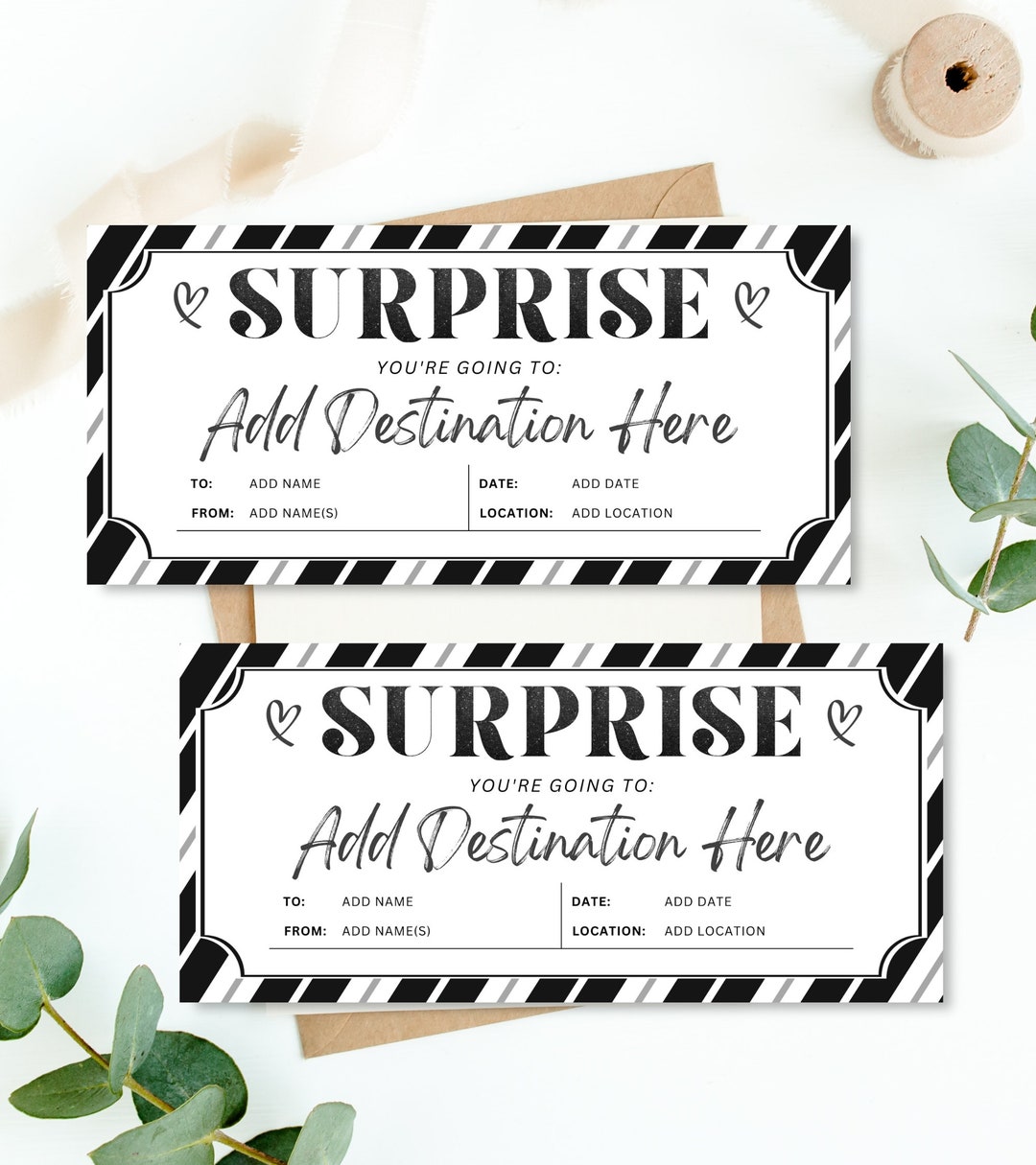 Surprise Trip Voucher: Editable Travel Coupon Template (printable PDF ...