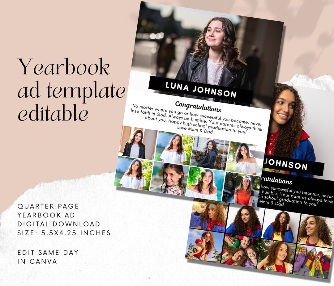 Yearbook Dedication Quarter Page Senior Ad Yearbook Template - Etsy