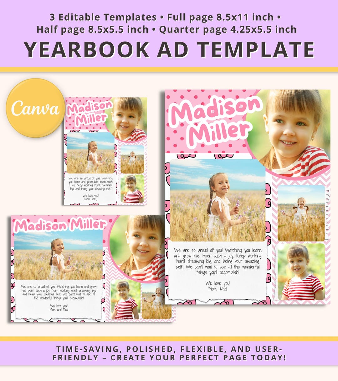 Yearbook Ad Set, Pink Elementary School Yearbook Ad Full Page, Yearbook ...