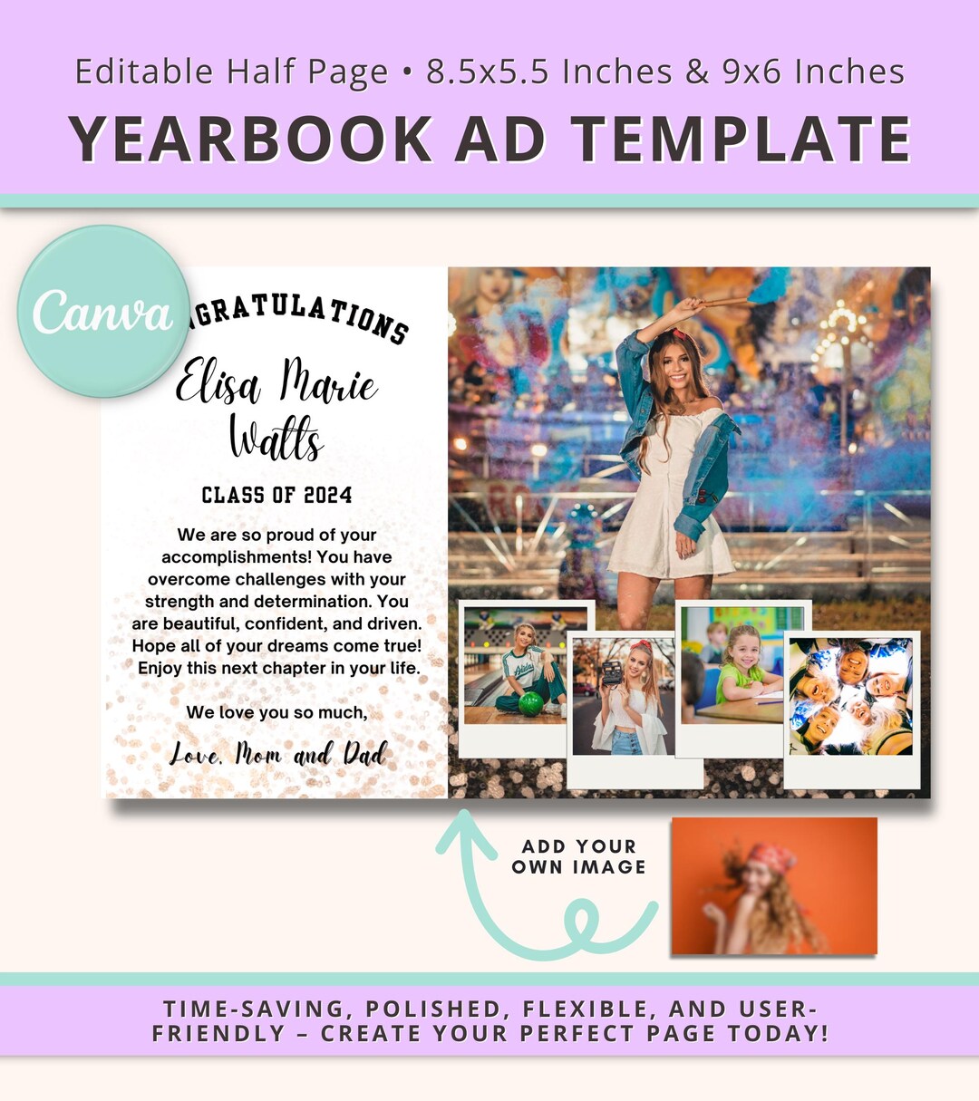Senior Yearbook Ad Template: Half Page Canva Design (digital Download ...
