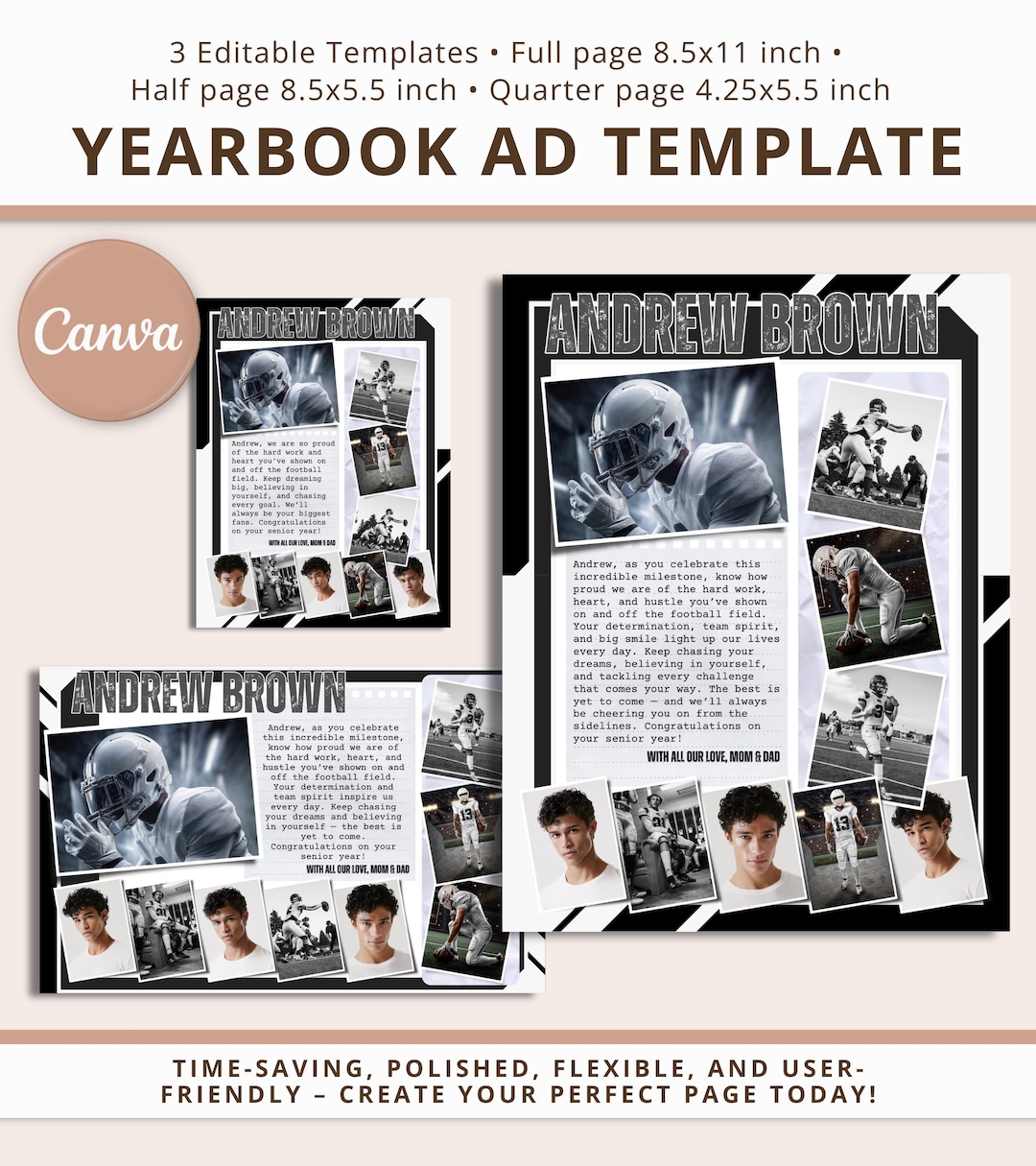 Sports Yearbook Ad Template Bundle: Full, Half, Quarter Page (canva) - Etsy