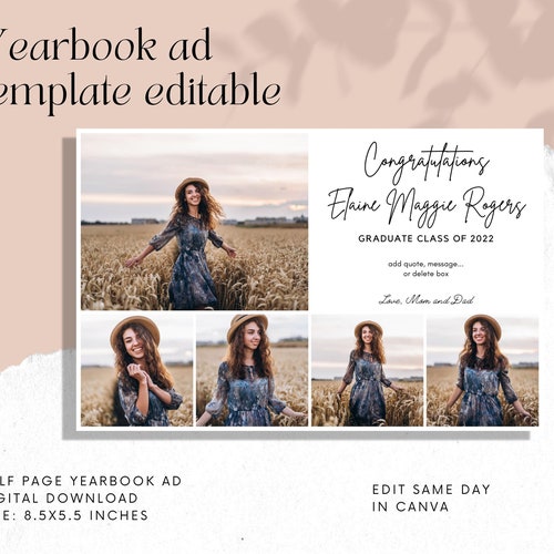 Graduation Yearbook Ad HALF PAGE Yearbook Ad CANVA - Etsy
