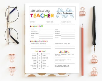 Back to School Teacher Survey Printable, All About My Teacher, Teacher ...