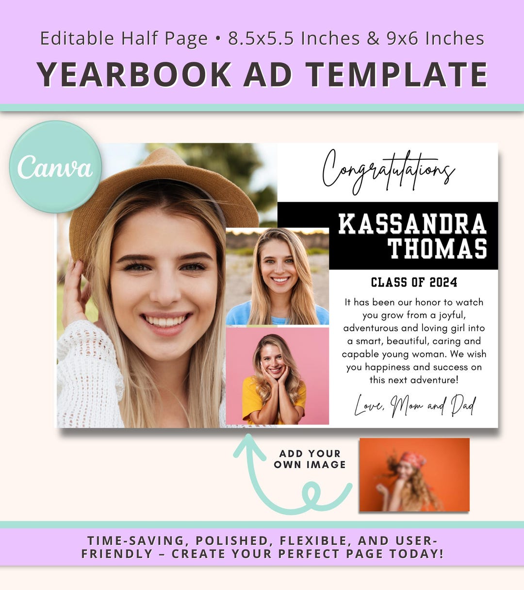 Editable Half Page Yearbook Ad Layout Canva Yearbook Dedication ...