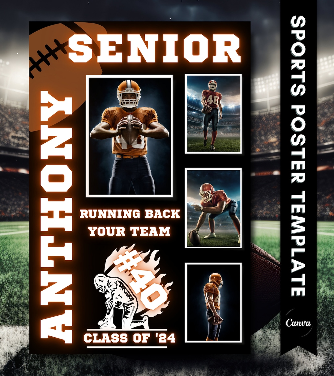 Senior Football Poster Template: Customizable Sports Photo Collage ...