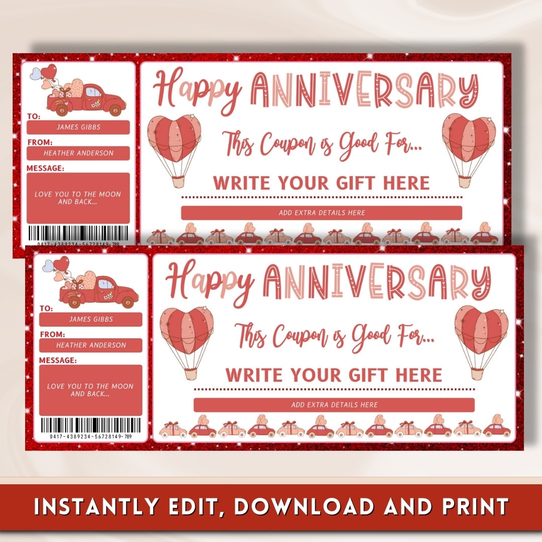 Couple Coupon Template, Ticket Template Anniversary, Printable Cute ...