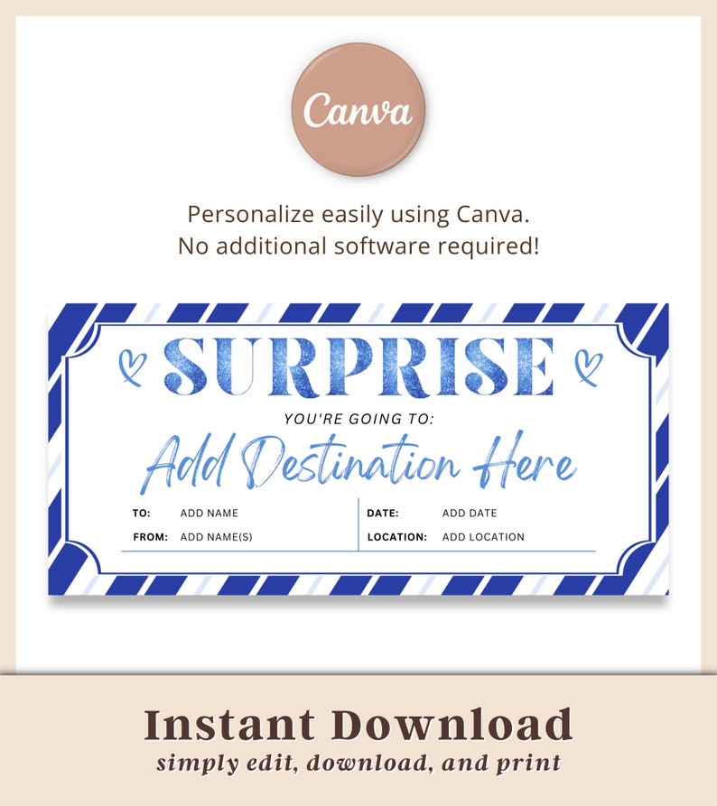 Surprise Trip Voucher: Editable Travel Gift (printable PDF Template) - Etsy