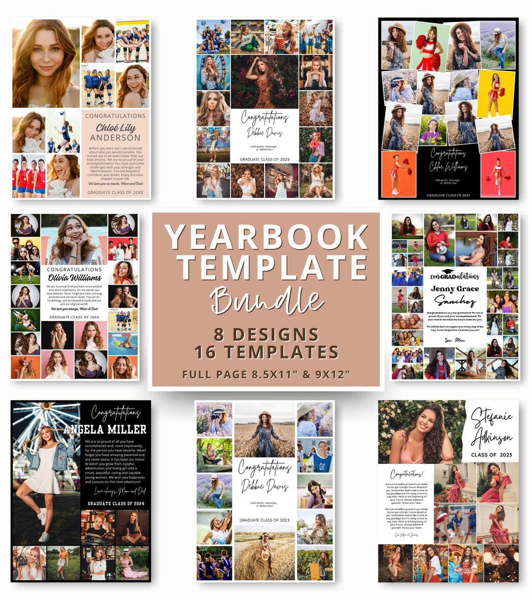 Senior Ad Yearbook Template Canva Bundle, 8 Full Page Designs Templates ...