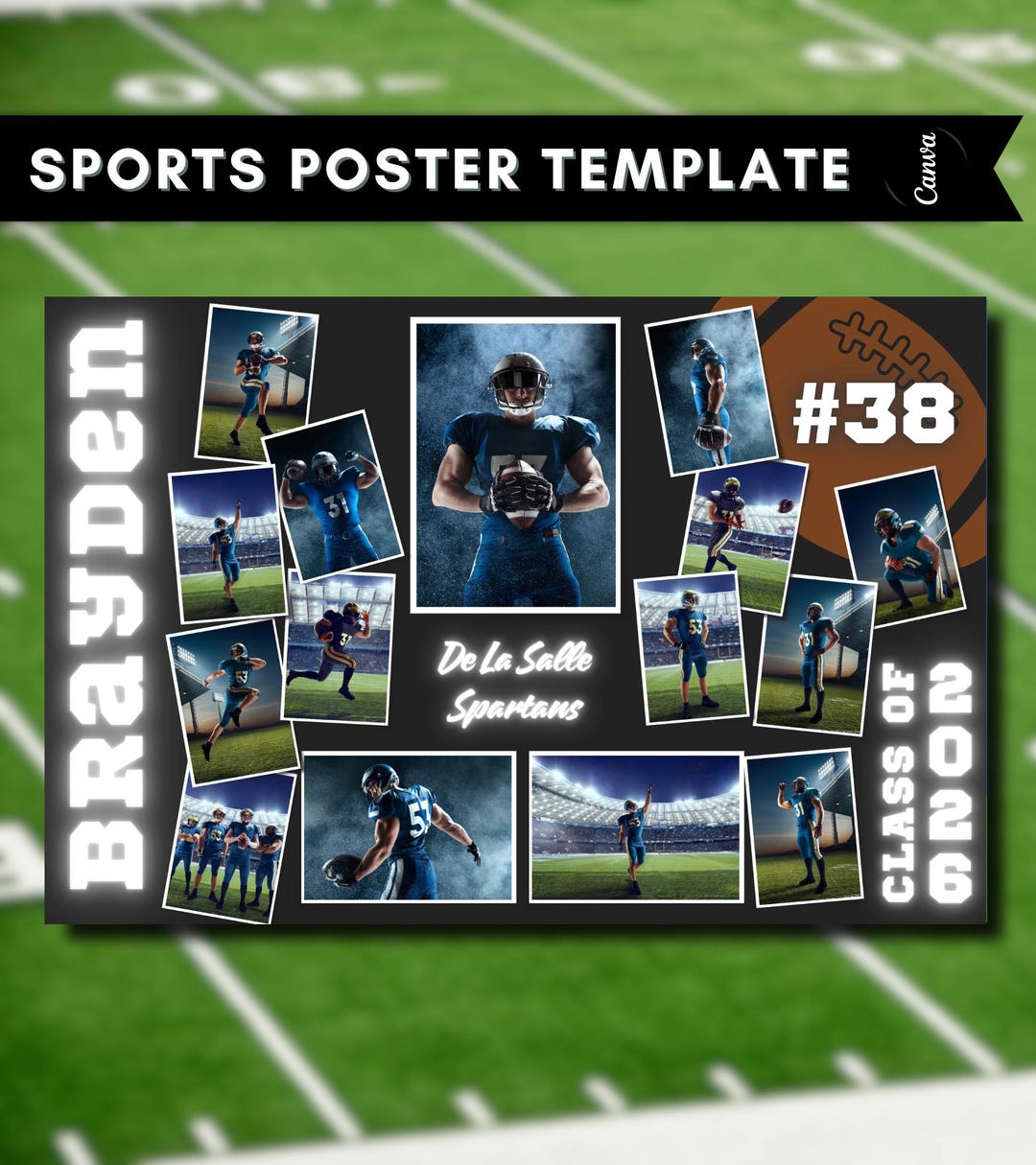 Football Senior Sports Poster Template: Custom Photo Collage (digital ...
