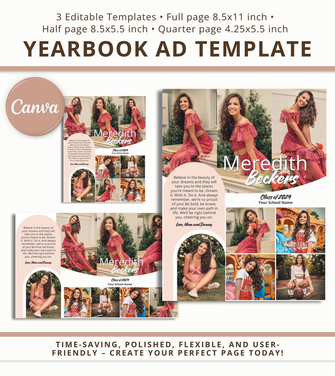 Yearbook Dedication Page Bundle, Yearbook Ad Template Full Page Canva ...