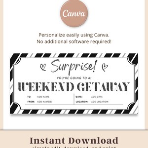 Weekend Getaway Voucher Canva Template: Customizable Gift Ticket (PDF ...
