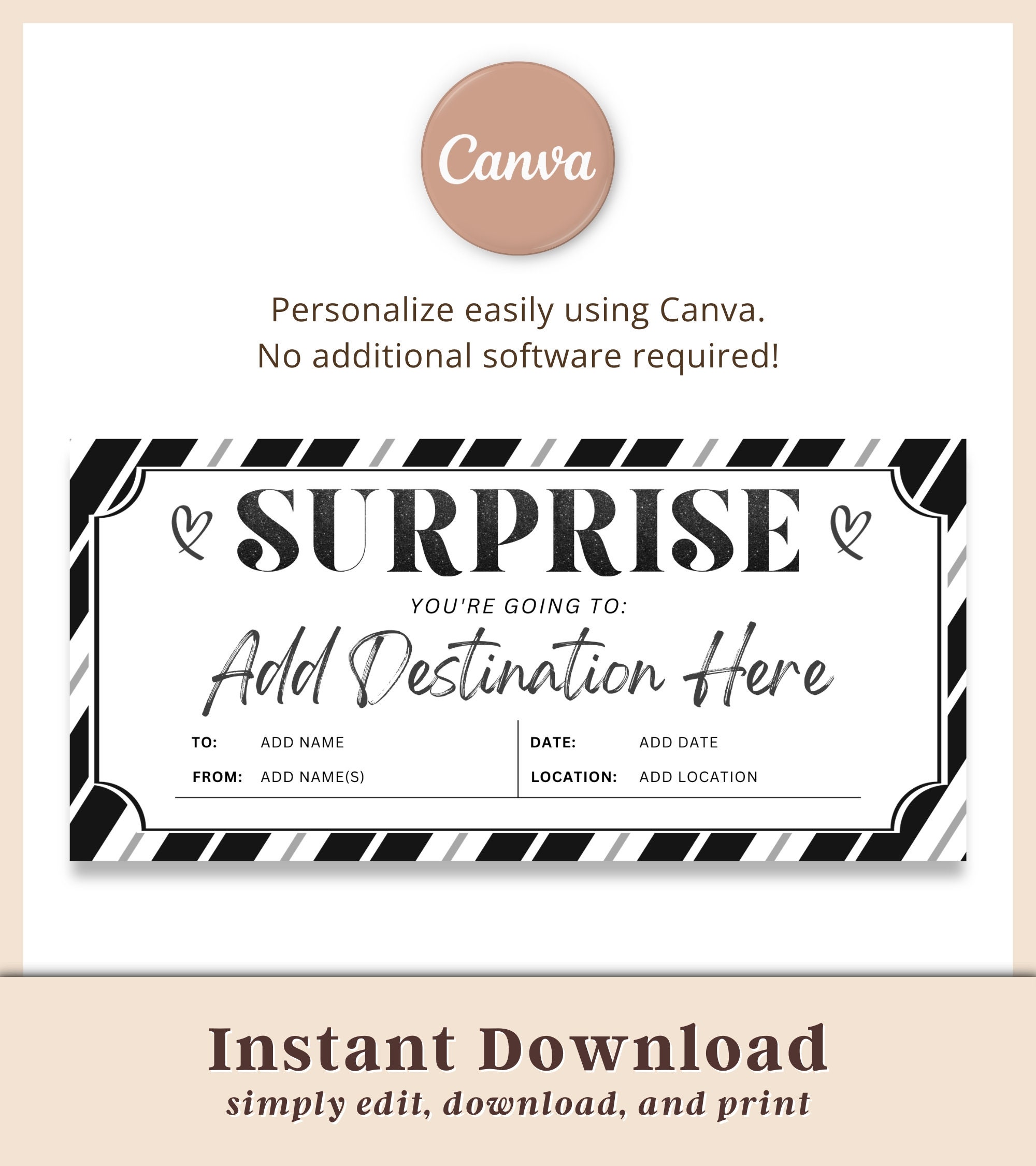 Surprise Trip Voucher: Editable Travel Coupon Template (printable PDF ...