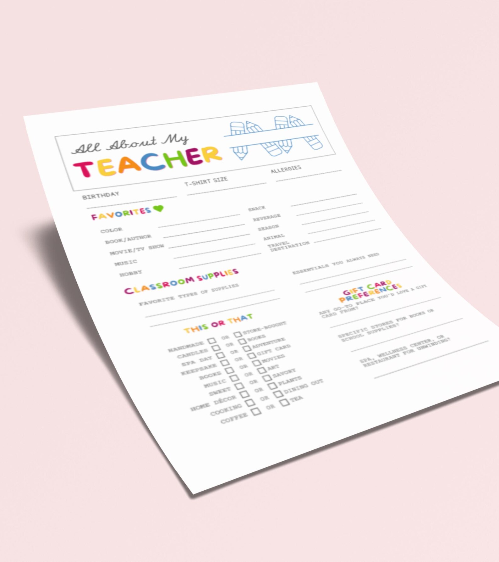 Editable Teacher Favorites Survey: Back to School Gift Printable (canva ...
