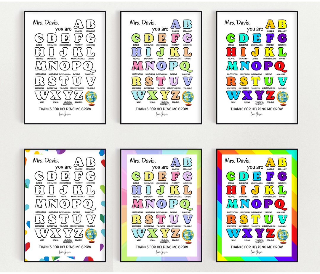 Abc Teacher Sign Printable Preschool Teacher Gifts Bulk Thank You for ...