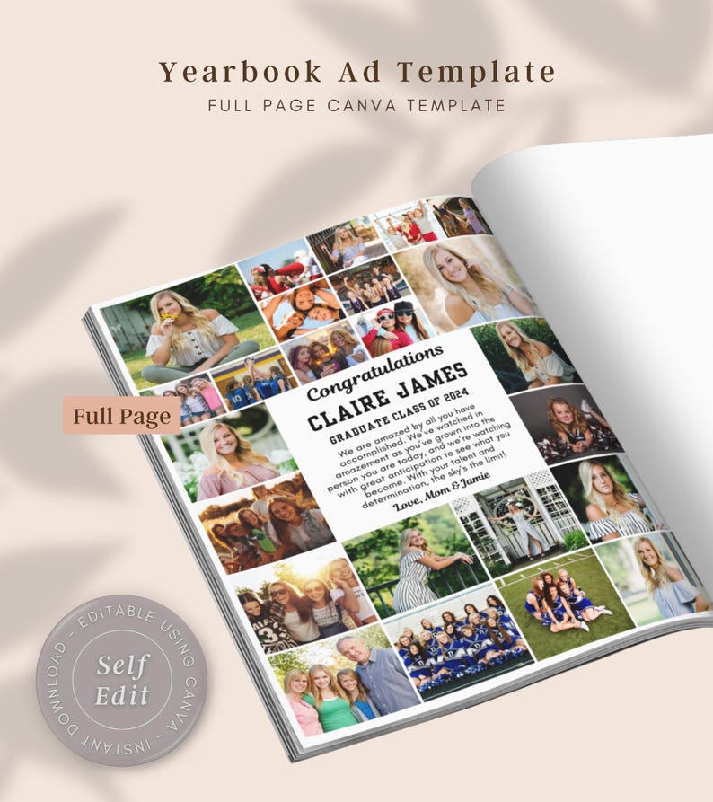 Senior Yearbook Ad Template: Photo Collage, Canva Editable (digital ...