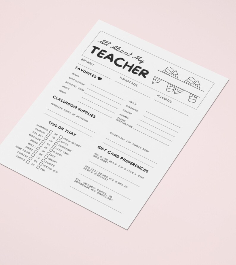 Editable Teacher Favorites Survey: Back to School Gift Printable (canva ...
