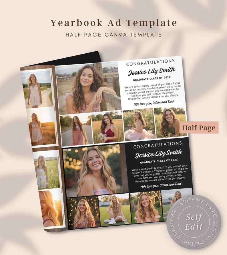 Editable Senior Yearbook Ad Template: Half Page Canva Layout (digital ...