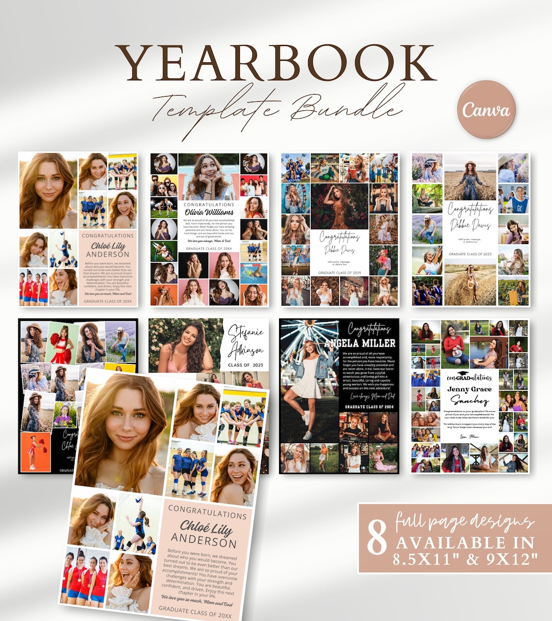 Senior Ad Yearbook Template Canva Bundle, 8 Full Page Designs Templates ...