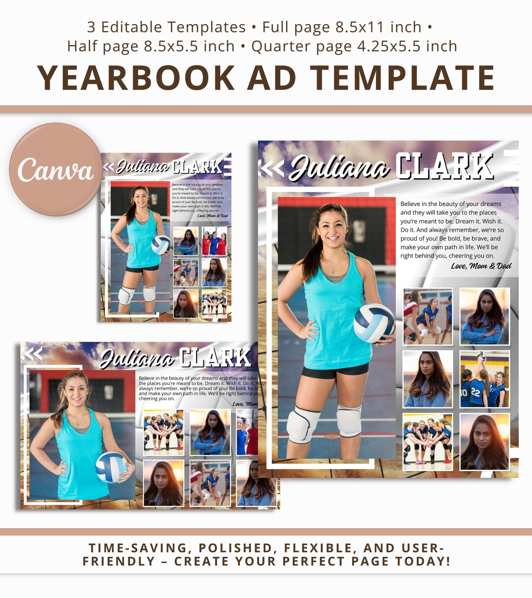 Senior Volleyball Yearbook Ad Template Bundle, Half Page Yearbook Ad ...