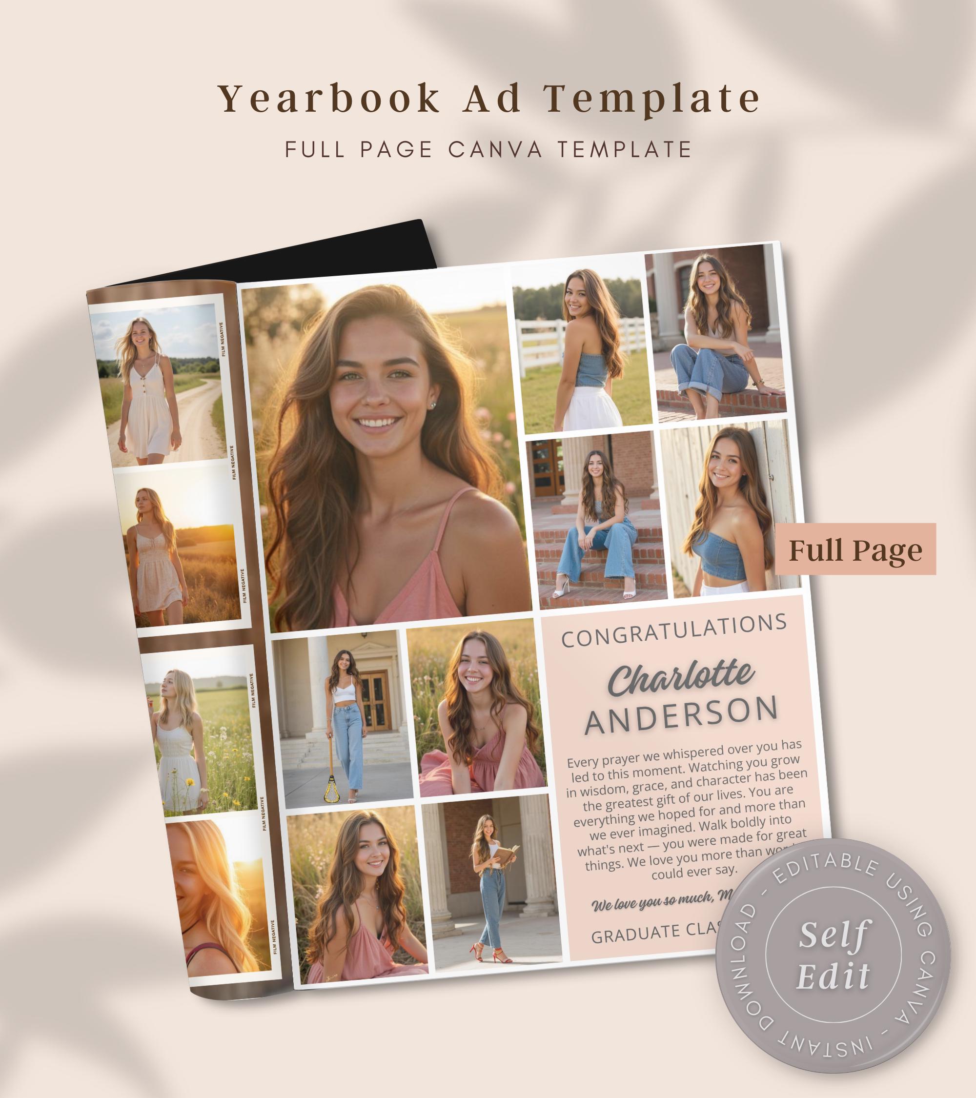 Canva Senior Yearbook Ad Template: Full Page, Customizable (digital ...