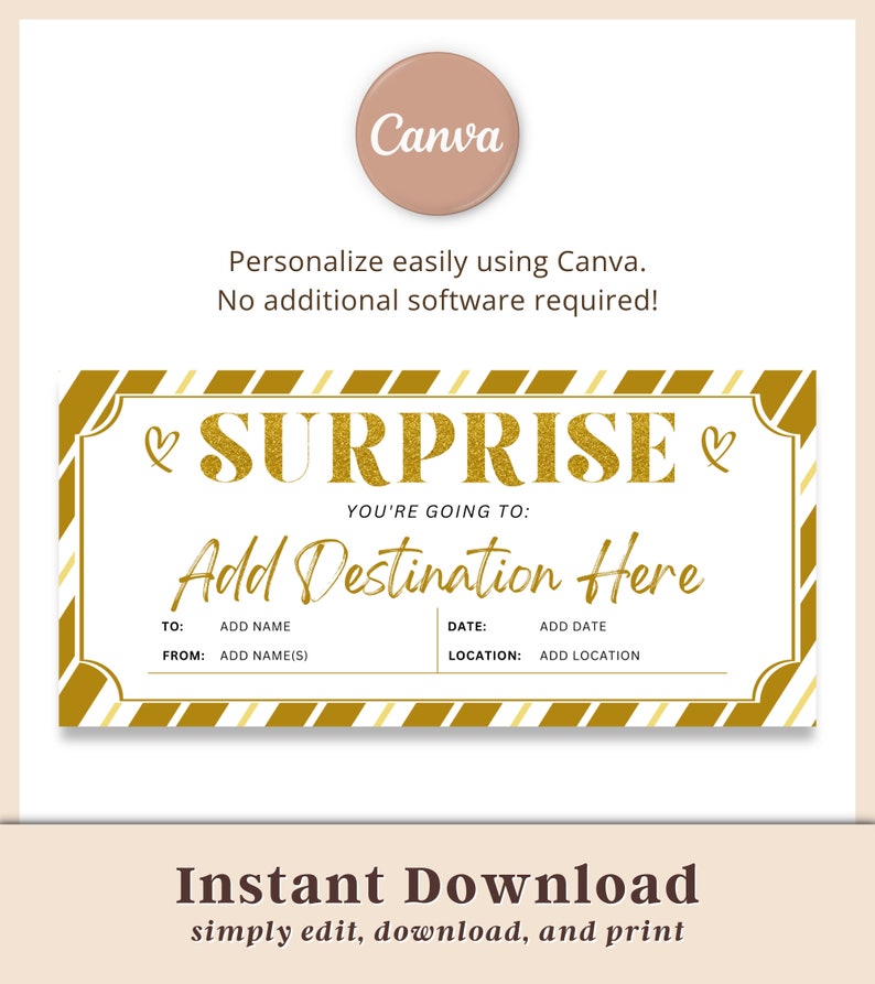 Surprise Trip Ticket Voucher Template: Editable Weekend Getaway ...
