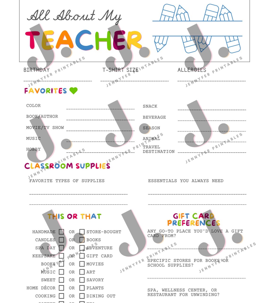 Editable Teacher Favorites Survey: Back to School Gift Printable (canva ...