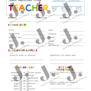Editable Teacher Survey, Teacher Favorites Survey Printable, Teacher ...