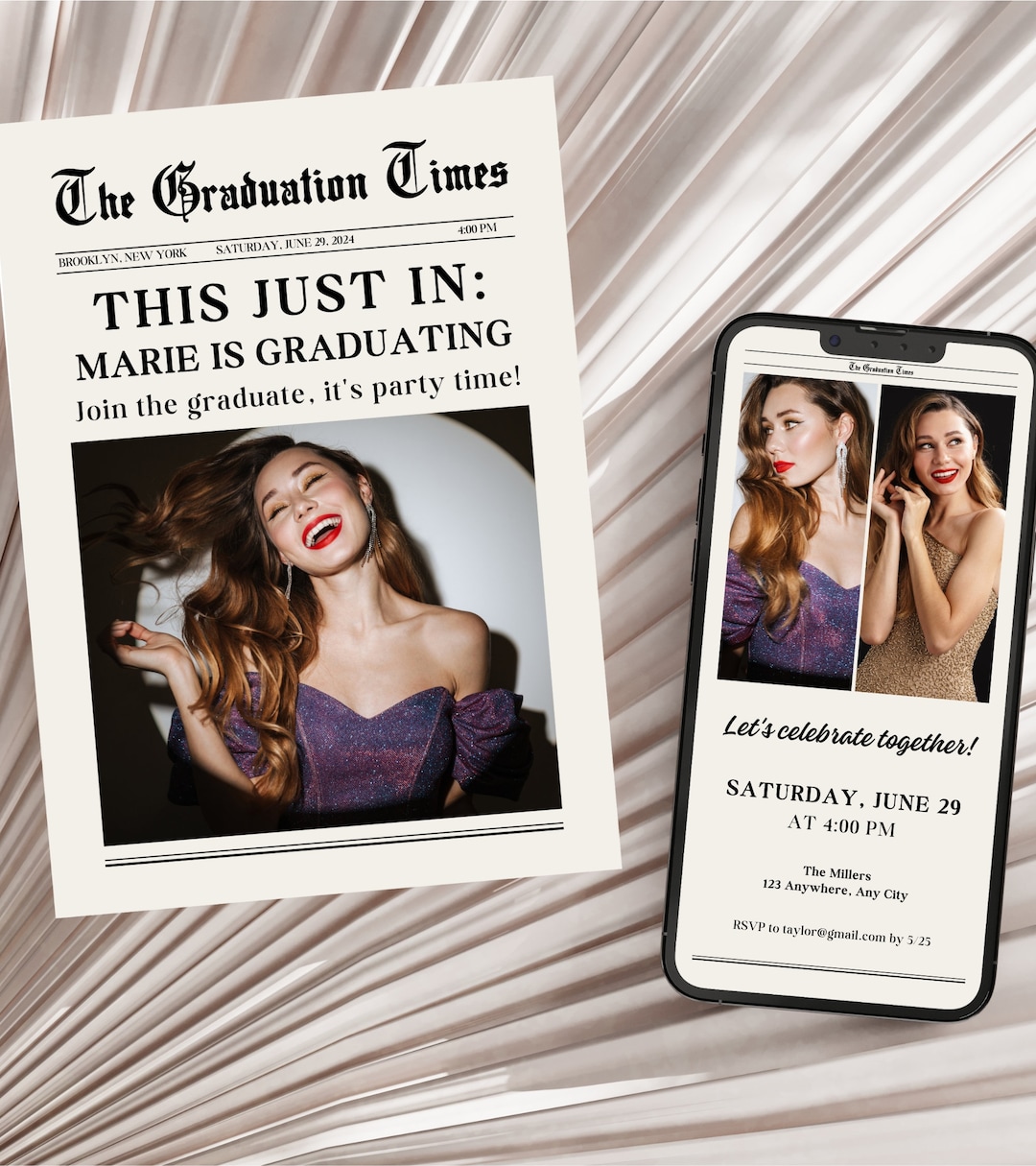 Graduation Invitation Template Newspaper Graduation Party Invite Custom ...