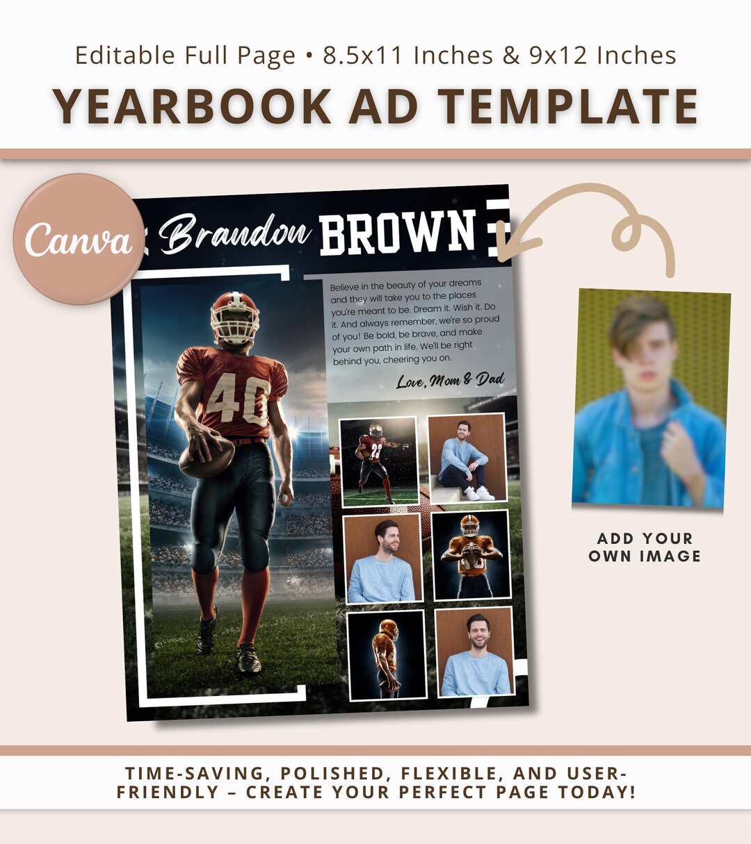 Football Senior Yearbook Ad Template: Full Page Canva Design (8.5x11 ...