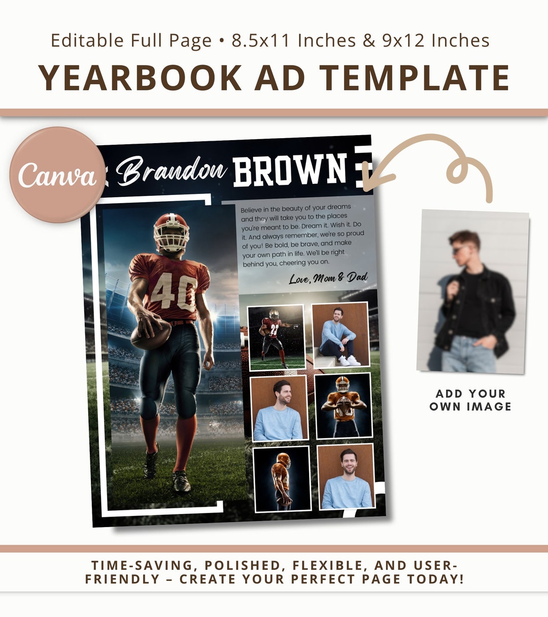 Football Yearbook Ad Full Page Senior Yearbook Ad Template Canva High ...
