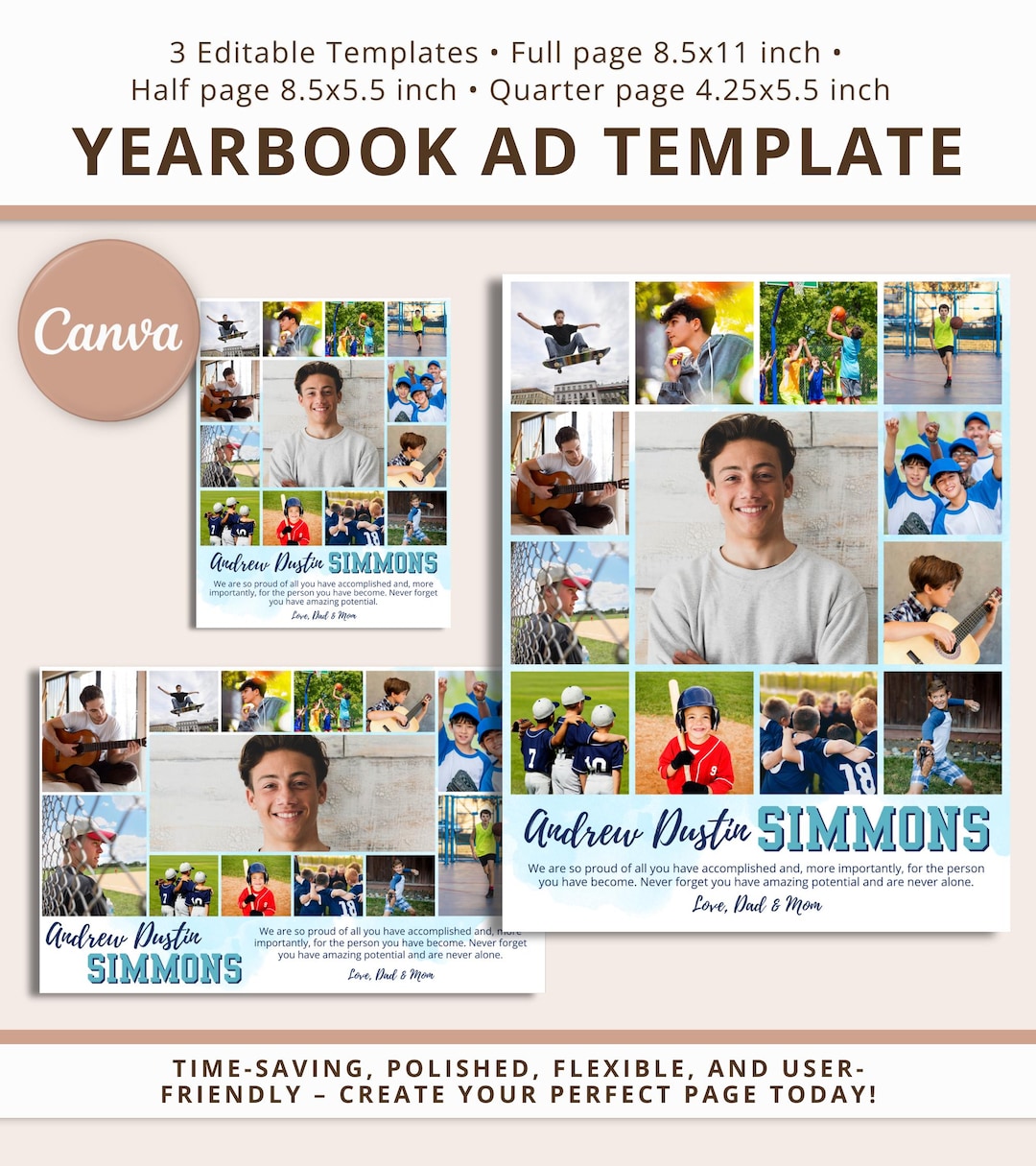 Senior Yearbook Ad Canva Template: Full, Half, Quarter Page (digital ...