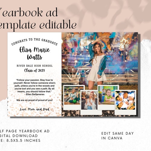 Yearbook Dedication Page Template Editable Half Page - Etsy